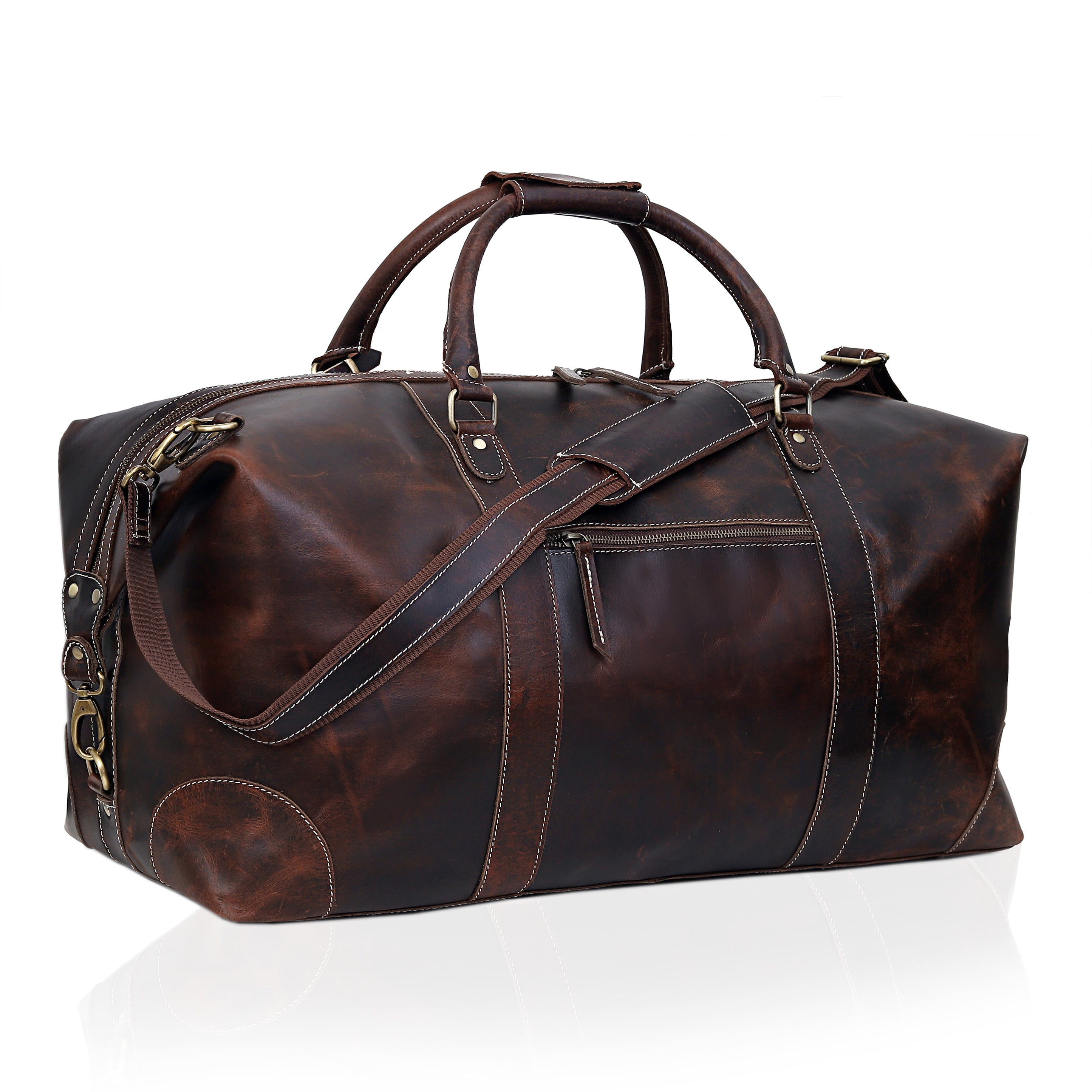 French Brown Leather Duffel Bag Men | The Leather Farm